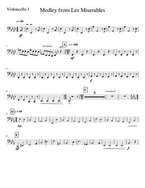 Les Miserables Medley Violoncello 1 Sheet Music For Cello Solo