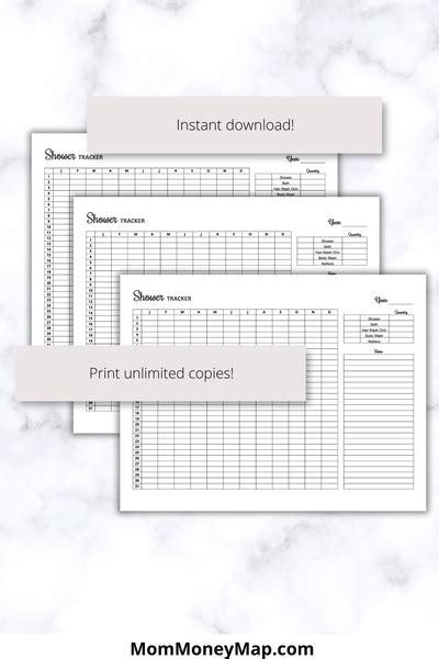 Shower Tracker Printable Pdf For Daily Hygiene And Routine Tracking Mom Money Map