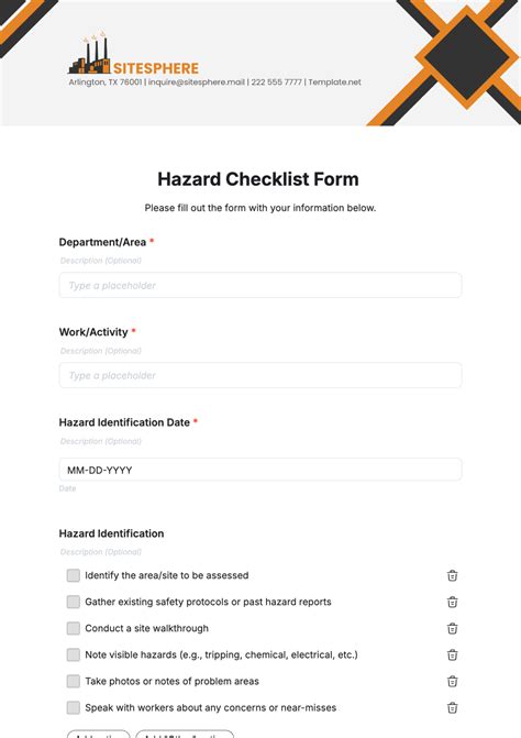 Free Hazard Identification And Risk Assessment Hira Form Template To