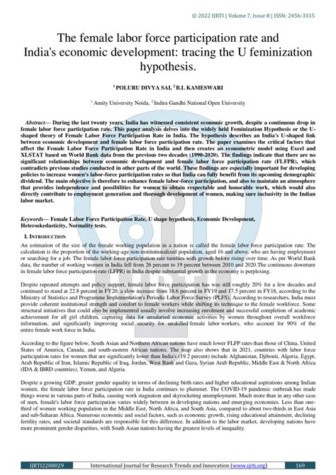 Pdf The Female Labor Force Participation Rate And Indias Economic Development Tracing The U
