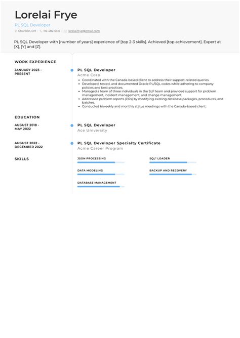 PL SQL Developer Resume Examples And Templates