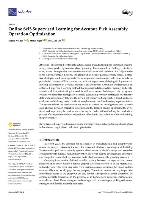 Pdf Online Self Supervised Learning For Accurate Pick Assembly
