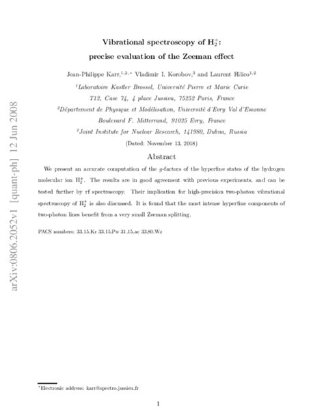 Pdf Vibrational Spectroscopy Ofh2 Precise Evaluation Of The Zeeman
