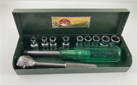 Vintage Sk Wayne 14” Socketratchet Set 6pt Sockets And Nut Driver Gc Usa Ebay