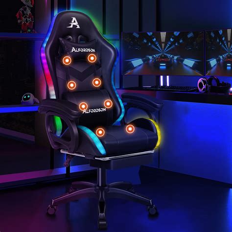 Alfordson Massage Gaming Chair 12 Rgb Led Footrest Black Alfordson