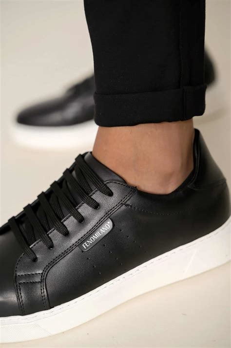 Mens Leather Bound Sneakers Black 2333 Black Ανδρικά Παπούτσια