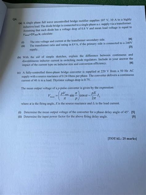 Solved Q4 A A Single Phase Foll Wave Uncontrolled Bridge