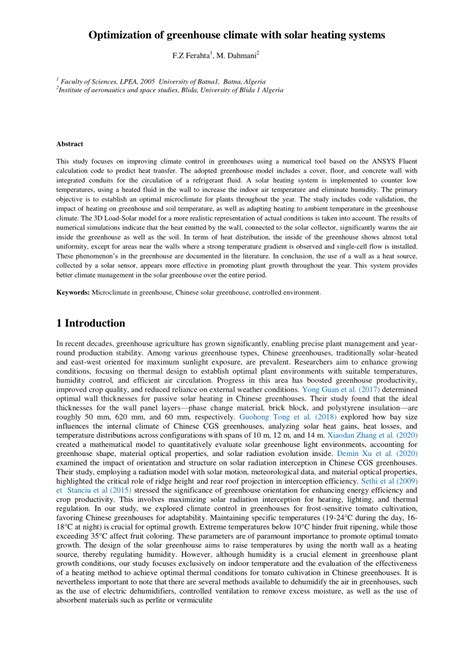 Pdf Optimization Of Greenhouse Climate With Solar Heating Systems