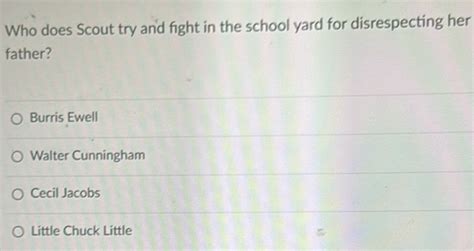 Who Does Scout Try And Fight In The School Yard For Disrespecting Her