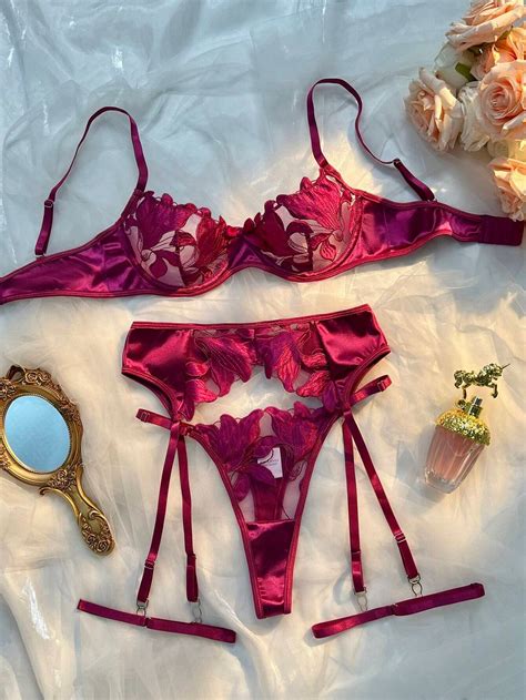 5 Piezasconjunto De Lencería Sexy Para Mujeres En Rojo Violeta Frida Lenceria