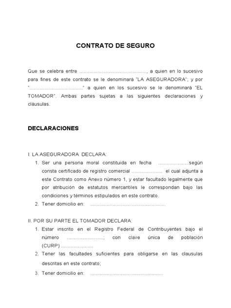 Contrato De Seguro Pdf Seguro Justicia