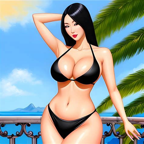 Make A Beautiful Chinese Girl With A Bikini And Black Hair And With Big
