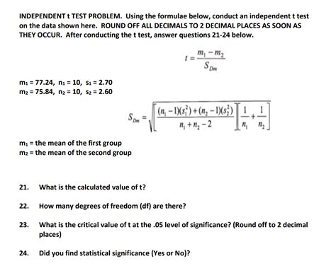 Solved Independent T Test Problem Using The Formulae Below