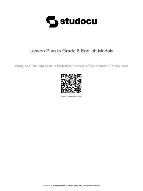 Lesson Plan In Grade 8 English Modals Pdf