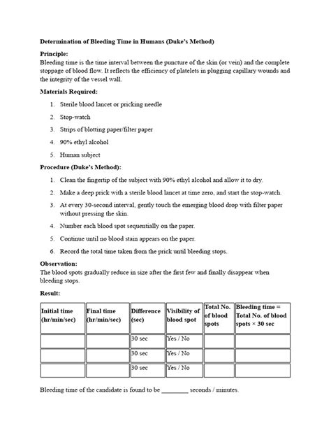 Determination Of Bleeding Time And Clotting Time In Humans Pdf