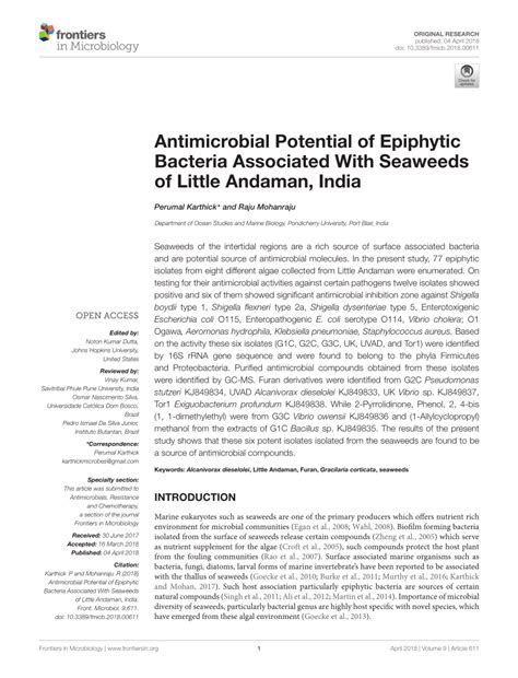 Pdf Antimicrobial Potential Of Epiphytic Bacteria Associated With Seaweeds Of Little Andaman