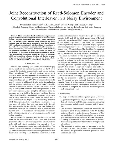 Pdf Joint Reconstruction Of Reed Solomon Encoder And Convolutional