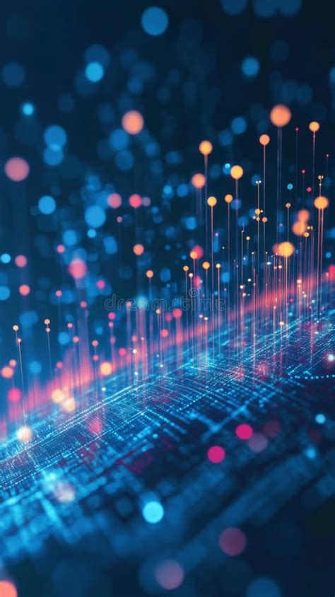 Colorful Digital Waveform Visualization With Neon Lights And Abstract Background Stock