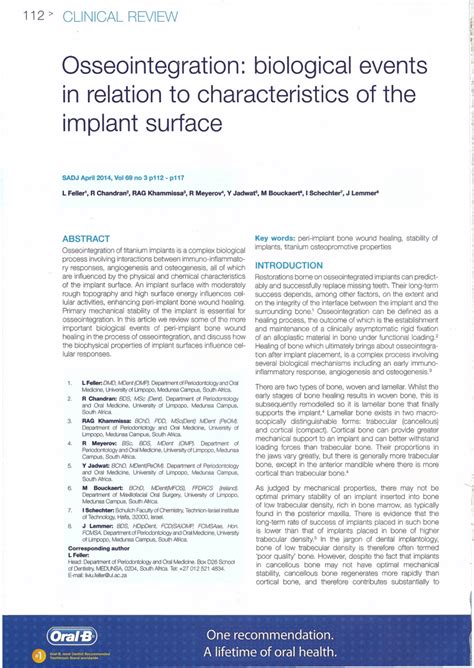 Pdf Osseointegration Biological Events In Relation To