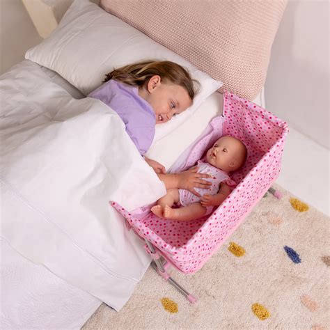 Doll Bedside Crib With Pillow And Quilt In Pink Spot Print Smyths Toys Uk