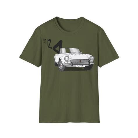 T Shirt Fiat 124 Spider Strichzeichnung Weiß Personalisierbar