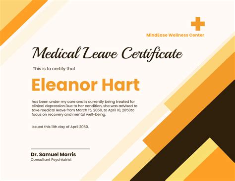 Free Leave Certificate For Depression Template To Edit Online