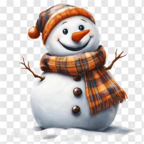 Muñeco De Nieve Sonriente Con Sombrero Naranja Y Bufanda Imágenes