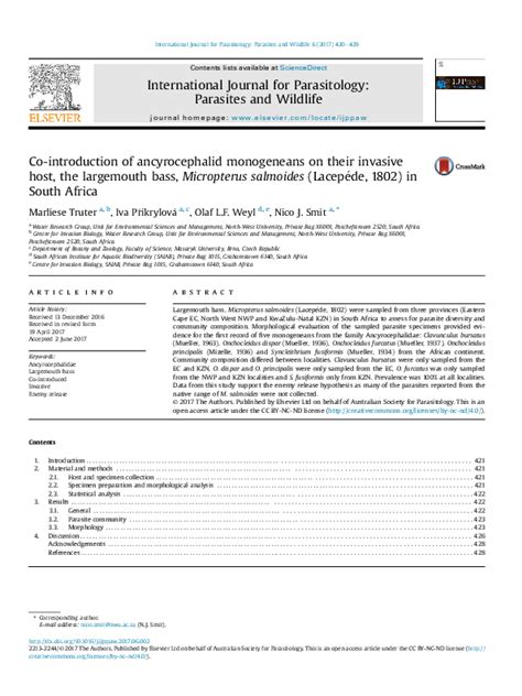 Pdf Co Introduction Of Ancyrocephalid Monogeneans On Their Invasive Host The Largemouth Bass