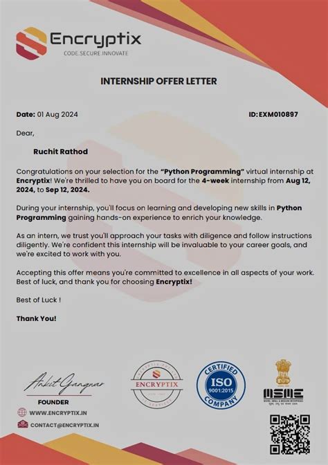 Ruchit Rathod On Linkedin Internship Exictedtostart Pythondevelpoment Encryptix