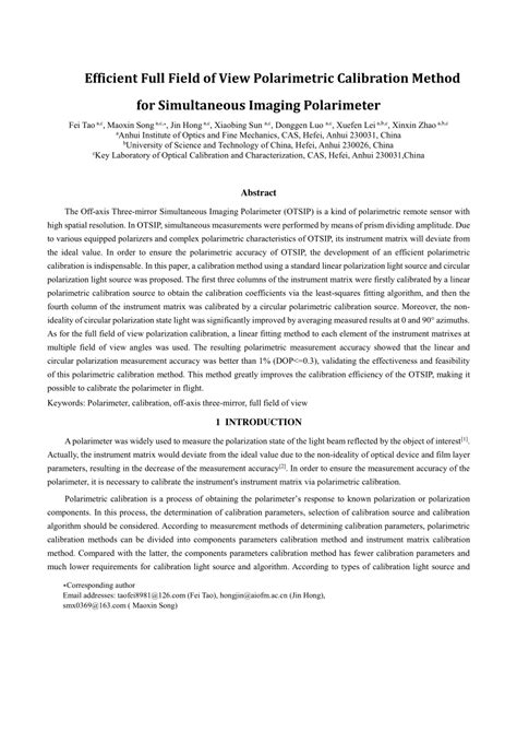 Pdf Polarization Calibration Method For Simultaneous Imaging