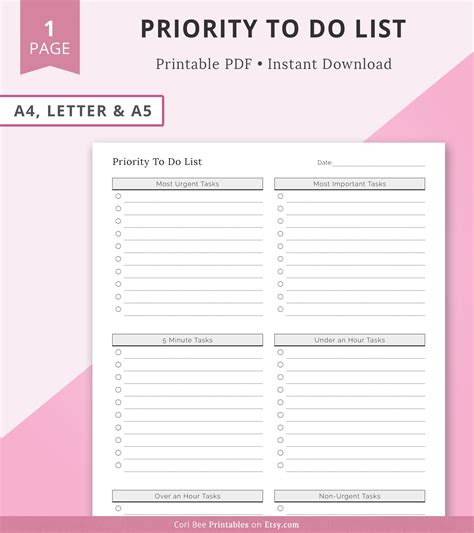 Priority To Do List Priority Task List Priority Matrix Priority