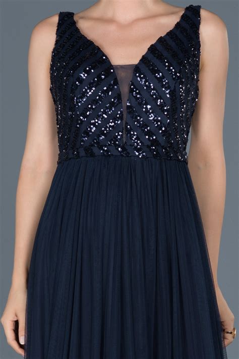 Long Navy Blue Engagement Dress Abu934