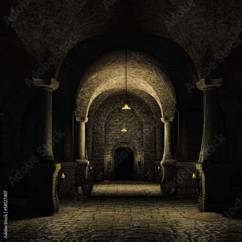 Photo Wallpaper Medieval Basement With Torches Demural®