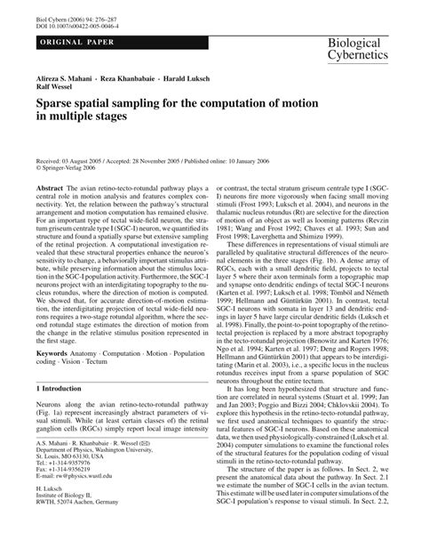 Pdf Sparse Spatial Sampling For The Computation Of Motion In Multiple Stages