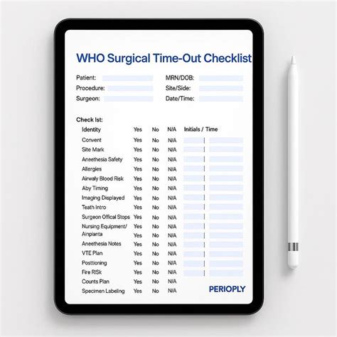 Who Surgical Time Out Checklist Printable Fillable Pdf Operating Room