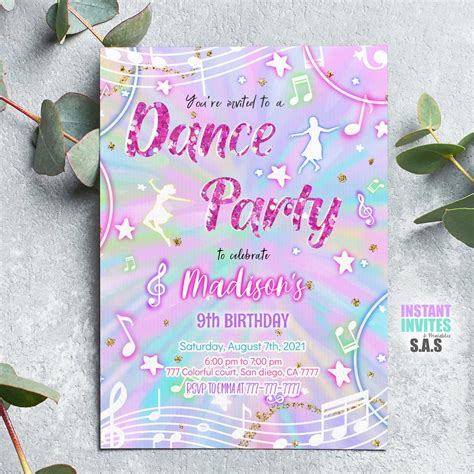 Dance Birthday Invitation Editable Dance Party Invites Instant