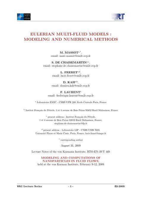 PDF EULERIAN MULTI FLUID MODELS MODELING AND NUMERICAL METHODS