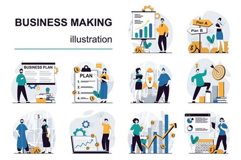 Business Making Concept With Character Situations Mega Set Vector