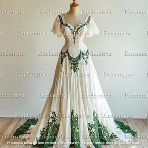Elaria Moss Green Lace Wedding Dress Cottagecore Forest Bridal Gown