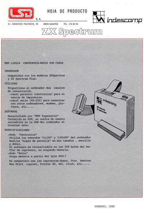 Indescomp Centronics And Rs232 Interface At Spectrum Computing