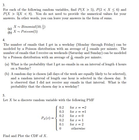 solved for each of the following random variables find p x
