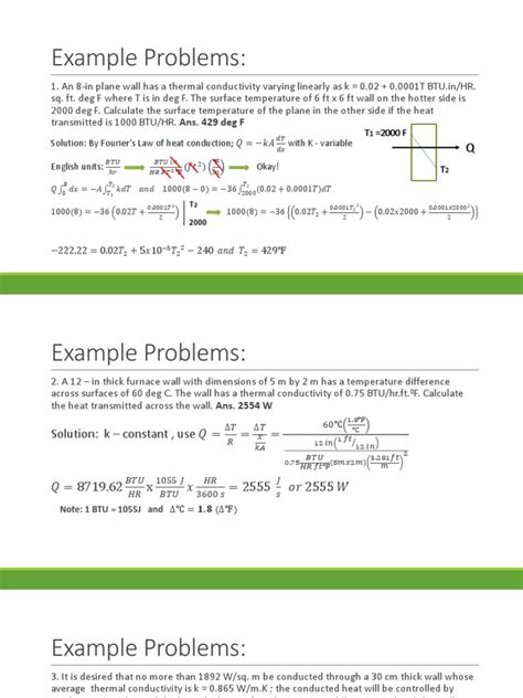 Lesson 1b Solution To Example Problems Pdf Thermal Conduction Heat