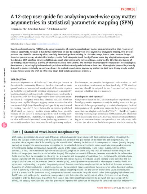 Pdf A 12 Step User Guide For Analyzing Voxel Wise Gray Matter