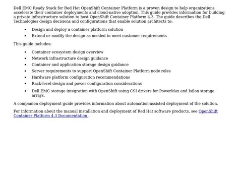 Document Purpose Design Guide—dell Ready Stack For Red Hat Openshift Container Platform 43