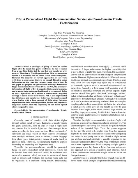 Pdf Pfs A Personalized Flight Recommendation Service Via Cross Domain Triadic Factorization