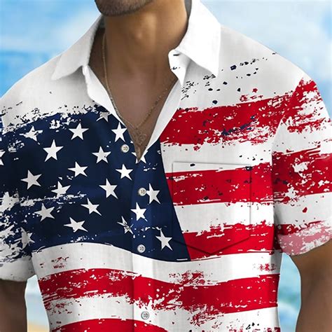 Mens 250th Anniversary Patriotic American Flag Button Down Shirt Short