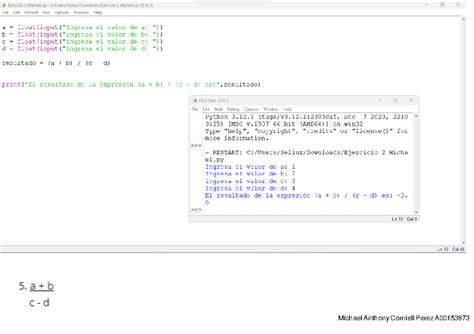 Michael Corniell Entregable Expresiones Algebraicas En Python A Ejercicio 2 Michael 2 Michael