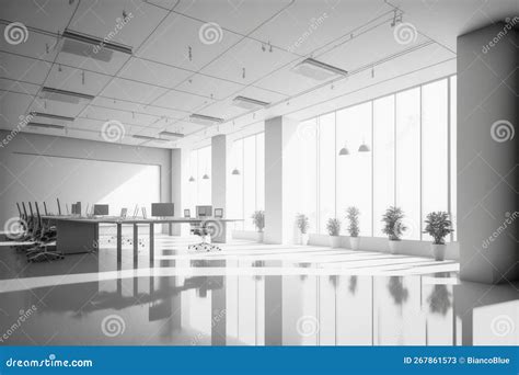 Empty Modern Office Background Workspace Interior Design White Color