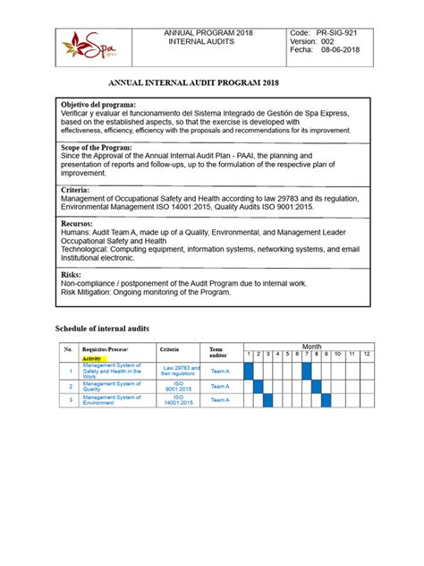 01 Annual Internal Audits Program Pdf