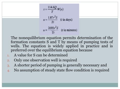 Unsteady Radial Flow In A Confined Aquifer Nonequilibrium Well Pumping Equation Pptx Geology